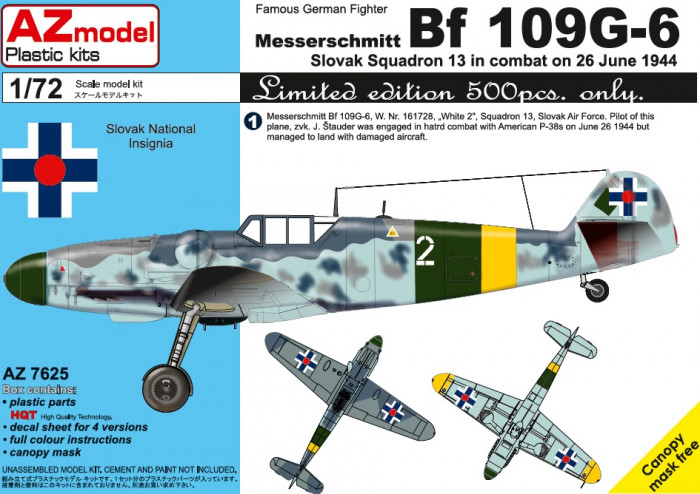 AZmodel 1:72 Messerschmit Bf 109 G-6 „Slovak“ AZ7625